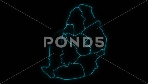 Outline Map of Mauritius with Districts in Black Background: Royalty ...