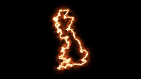 Outline map of United Kingdom on fire. 3... | Stock Video | Pond5