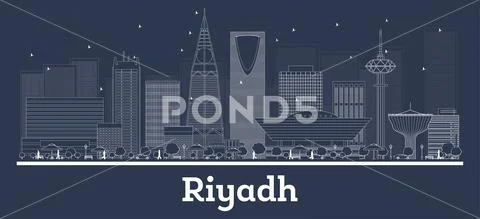 Outline Riyadh Saudi Arabia City Skyline with White Buildings.: Royalty ...