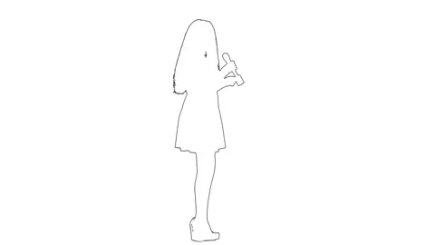 Outline sketch of girl sing song at micr... | Stock Video | Pond5