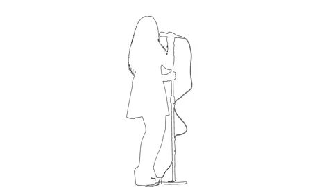Outline sketch of woman sing song at mic... | Stock Video | Pond5
