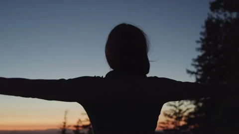 Outline Of Woman Raising Hands In Nature | Stock Video | Pond5