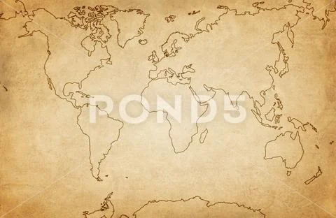 Outline world map on old paper background: Royalty Free #187161646