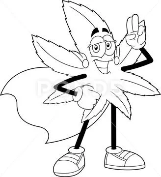 Outlined Smiling Marijuana Leaf Cartoon Character Super Hero: Graphic ...