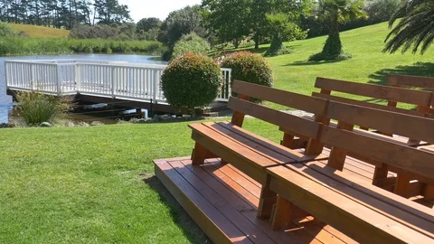 Outside shot of a garden wedding venue a... | Stock Video | Pond5