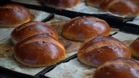 The oven in the bakery. Hot fresh bread ... | Stock Video | Pond5
