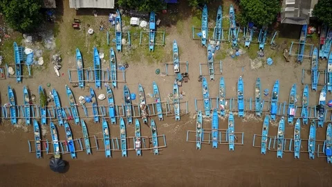 Overhead drone shot of fishing vessels o... | Stock Video | Pond5