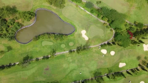 Overhead drone shot of golf course with ... | Stock Video | Pond5