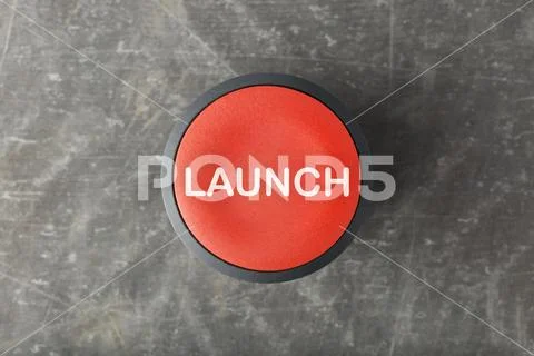 Photograph: Overhead of Red 'Launch' Push Button on Concrete Background ...