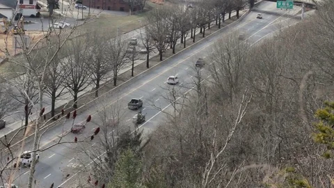 OVERHEAD SHOT OF CARS ON INTERSTATE WINT... | Stock Video | Pond5