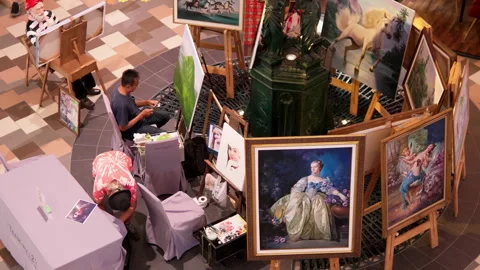 An overhead shot of a group of artists h... | Stock Video | Pond5