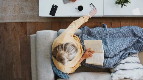 Overhead Shot Looking Down On Woman At H... | Stock Video | Pond5