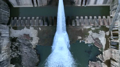 Overhead top view of Dam spillway, reser... | Stock Video | Pond5