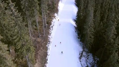 overhead top view of snowed winter slope... | Stock Video | Pond5