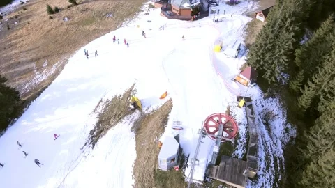 overhead top view of snowed winter slope... | Stock Video | Pond5