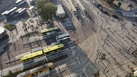 overhead top view of town square transpo... | Stock Video | Pond5