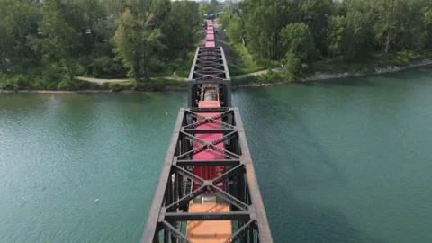 Overhead Tracking of Freight Train Box C... | Stock Video | Pond5