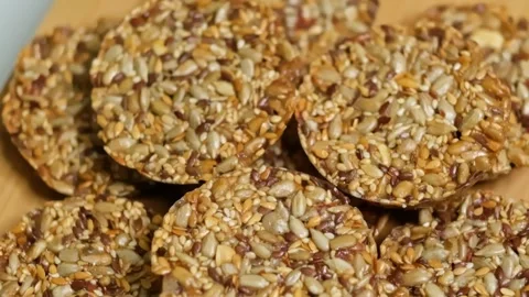 Overhead view of cookies rotating. Cerea... | Stock Video | Pond5