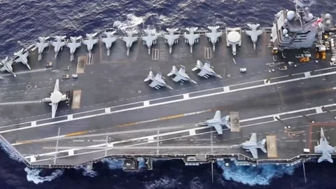 Overhead view of USS Gerald R. Ford CVN ... | Stock Video | Pond5