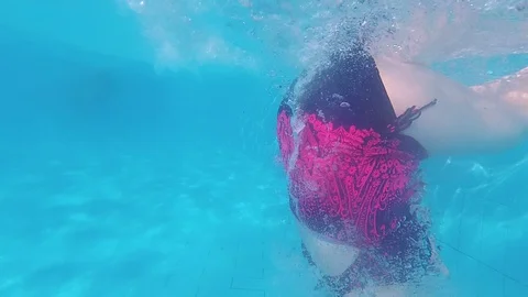 Overweight woman doing a backflip underw... | Stock Video | Pond5