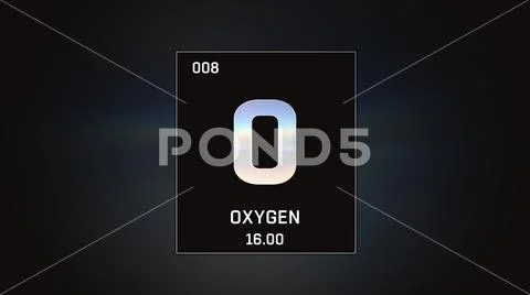 Oxygen as Element 8 of the Periodic Table 3D animation on grey ...