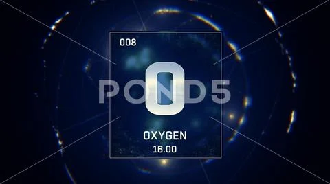 Oxygen as Element 8 of the Periodic Table 3D animation on blue ...
