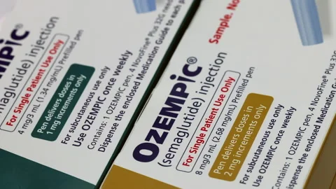 Ozempic, semaglutide boxes in motion | Stock Video | Pond5