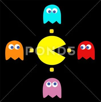 Pac-Man game theme background, arcade videogame Illustration #207802816