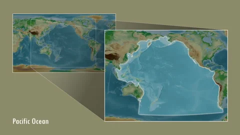Pacific Ocean. Physical map. Patterson C... | Stock Video | Pond5