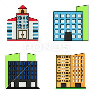 Pack of High Rise Structure Flat Icons: Royalty Free #160138738