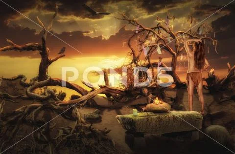 Pagan altar pagan ritual worship of nature forces ,model released ...