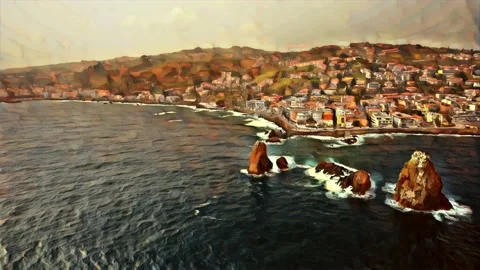 Paint-Sicily-Italy-Aci Trezza Faraglioni... | Stock Video | Pond5