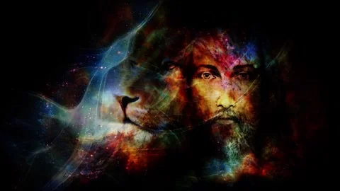 Painting of Jesus with a lion and phoeni... | Stock Video | Pond5