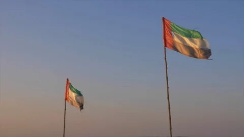 Pair of ragged flags on bamboo flagpole... | Stock Video | Pond5