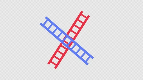 a pair of red and blue ladders against c... | Stock Video | Pond5