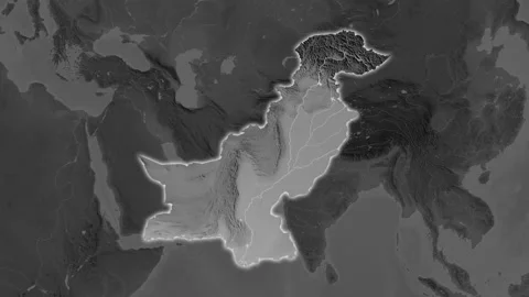 Pakistan map - extract. Glow. Grayscale.... | Stock Video | Pond5