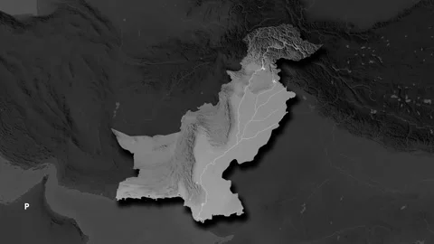 Pakistan map - solid. Shadow. Grayscale.... | Stock Video | Pond5