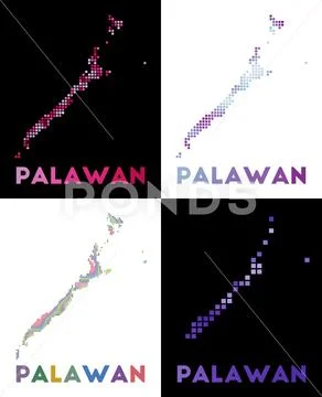 Palawan map. Collection of map of Palawan in dotted style. Borders of ...