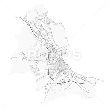 Palermo map. Detailed map of Palermo city poster with streets, water ...