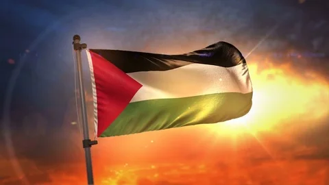 Palestine Flag Backlit At Beautiful Sunr... | Stock Video | Pond5