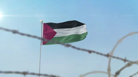 Palestine flag behind border | Stock Video | Pond5