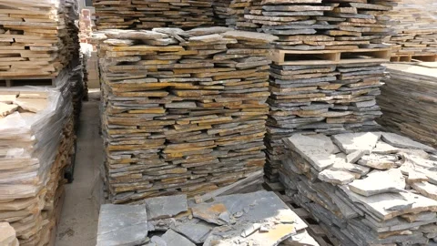 Pallets with natural stone tiles in a wa... | Stock Video | Pond5