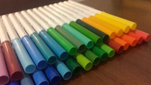 Pan of colored school markers for school... | Stock Video | Pond5