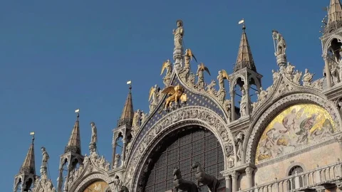 Pan down the facade of the Gothic archit... | Stock Video | Pond5