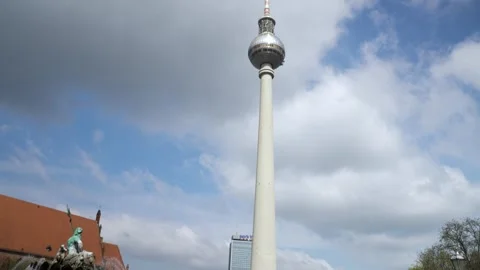 Pan Down Shot Along Fernsehturm Berlin T... | Stock Video | Pond5