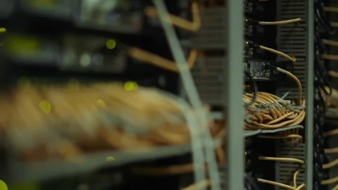 Pan to left of computer server deck rack... | Stock Video | Pond5