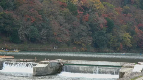 Pan Left Long Shot of Fall Foliage over ... | Stock Video | Pond5