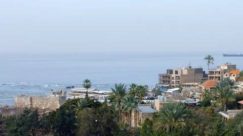 Pan left on traditional houses in Byblos... | Stock Video | Pond5
