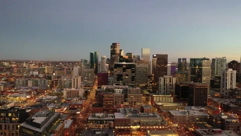 A pan over the Denver skyline at sunset. | Stock Video | Pond5