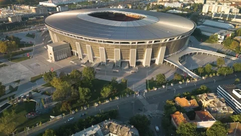 Pan Up Reveals Puskas Arena on Beautiful... | Stock Video | Pond5